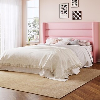 Full Size Platform Bed Frame with Velvet Upholstered Wingback Headboard ...