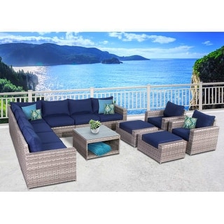 Sun Haven KGTN-1004 Kensington Resin Wicker 12 Piece Conversation Set ...
