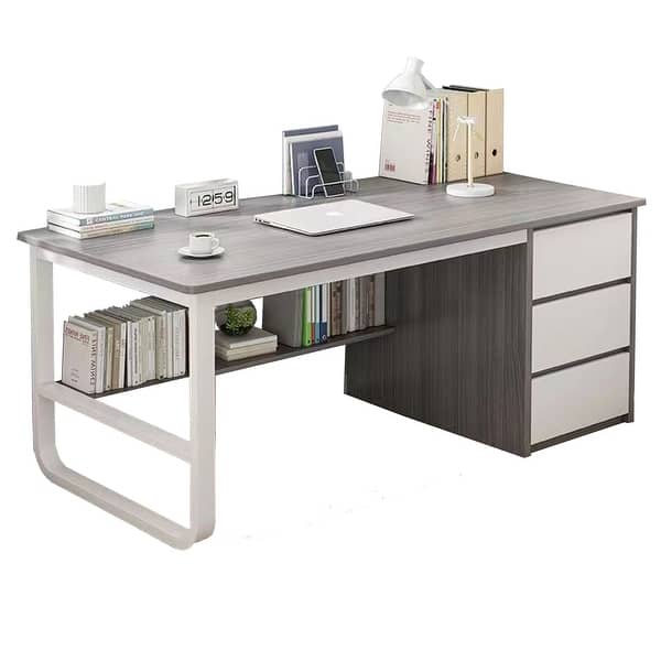 Gray Rectangle MDF Computer Desk with 3 Drawers - Bed Bath & Beyond ...
