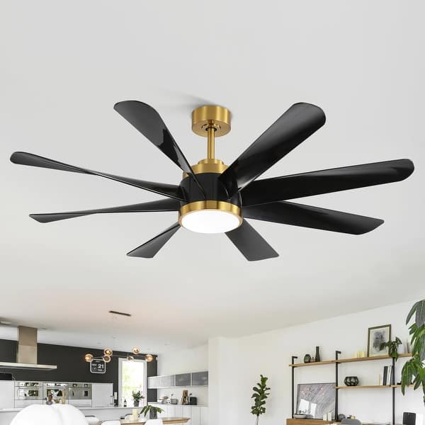 60-in Black and Gold Indoor LED Ceiling Fan with Light Remote (8-Blade ...
