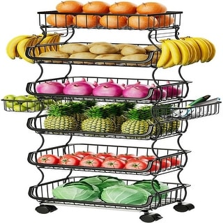 6 Tier Rolling Cart Stackable Fruit Vegetable Basket with Wheels and 2 ...