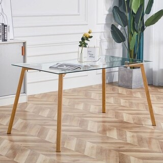Transparent Rectangular Glass Dining Table Sturdy Metal Legs Kitchen ...