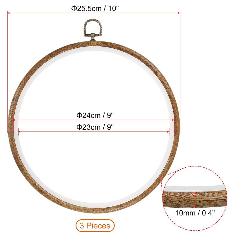 3pcs Embroidery Hoop Frame 10” Round Imitated Wood Circle Cross-Stitch ...