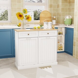 Modern Kitchen Trash Cabinet with Two Drawers and Two-Compartment Tilt ...