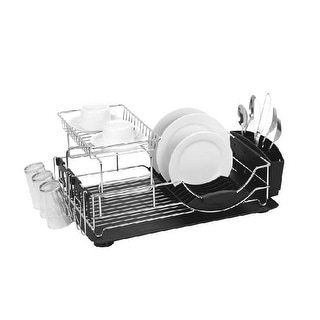 Home Basics 2 Tier Deluxe Chrome Dish Rack Drainer, Black, 20x13x10 ...