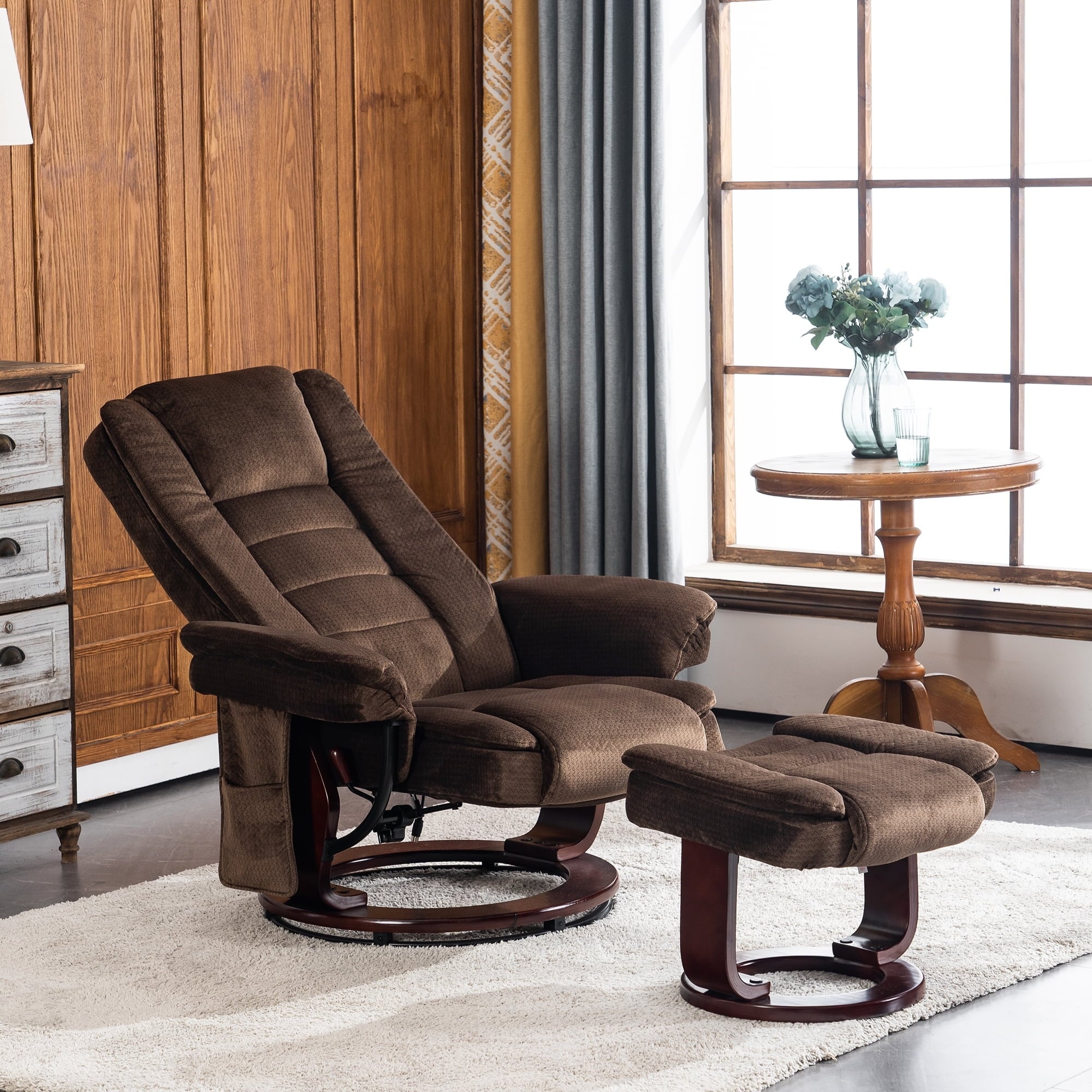 Fabric swivel recliner chair and footstool store