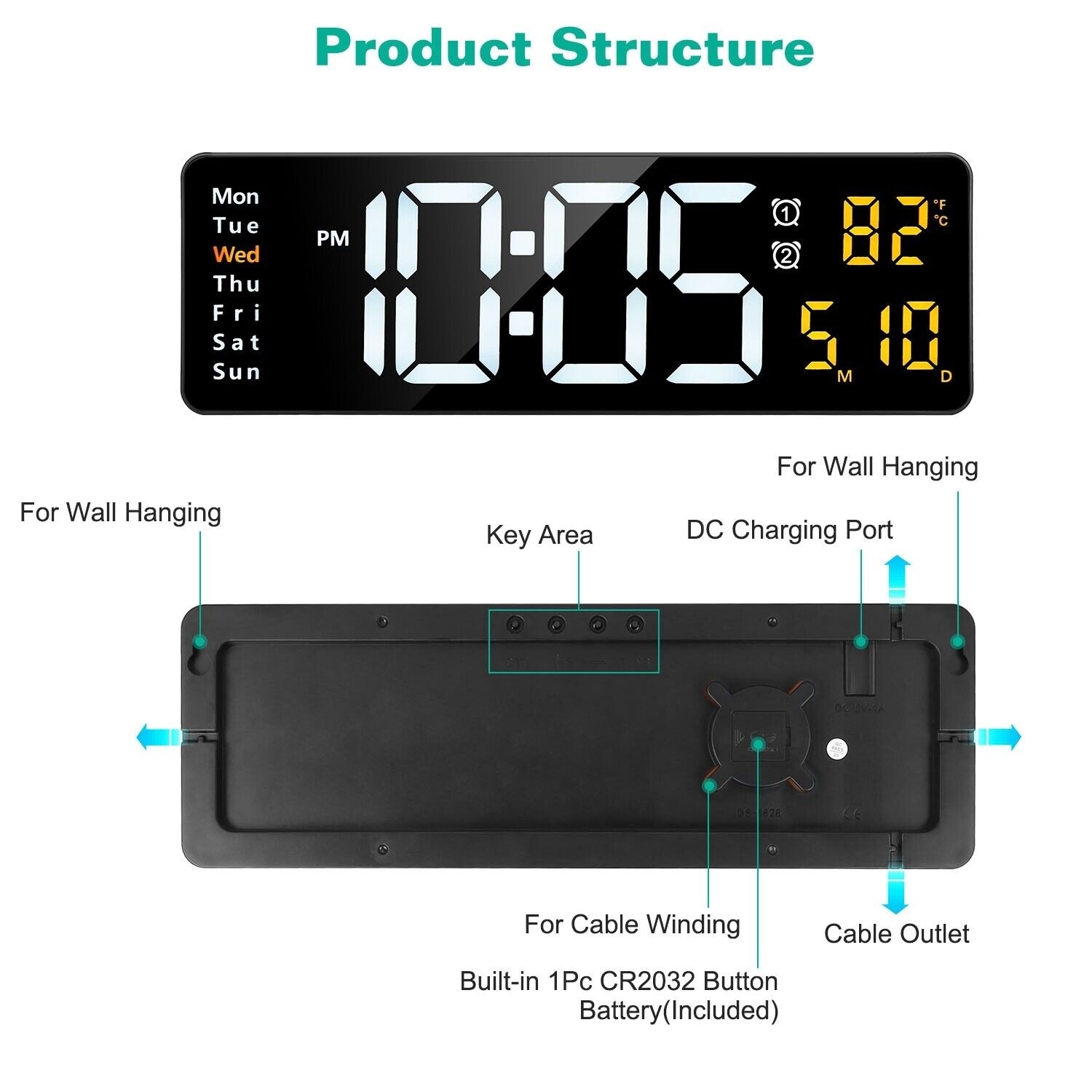 wall mounted lcd clock