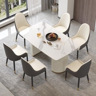 Modern Rectangle Marble Dining Table for 4-6, Marble Kitchen Dinner ...