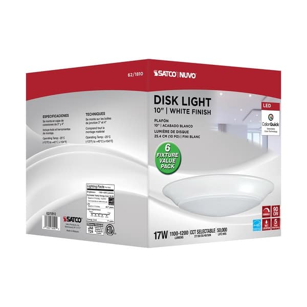 10 in. LED Disk Light 6 Unit Contractor Pack 5-CCT Selectable 27K/3K ...