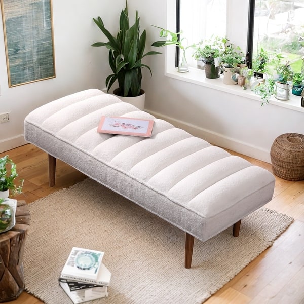 Upholstered Channel Tufted Bench with Wood Legs for Hallway Living Room ...