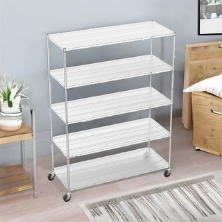 5 Tier Heavy Duty Adjustable Storage Rack with Wheels and Shelf Liners ...