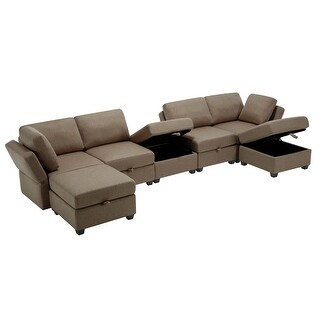 Brown Modular Sofa Free Combinations Couch w/Ottoman & Thick Seat - Bed ...