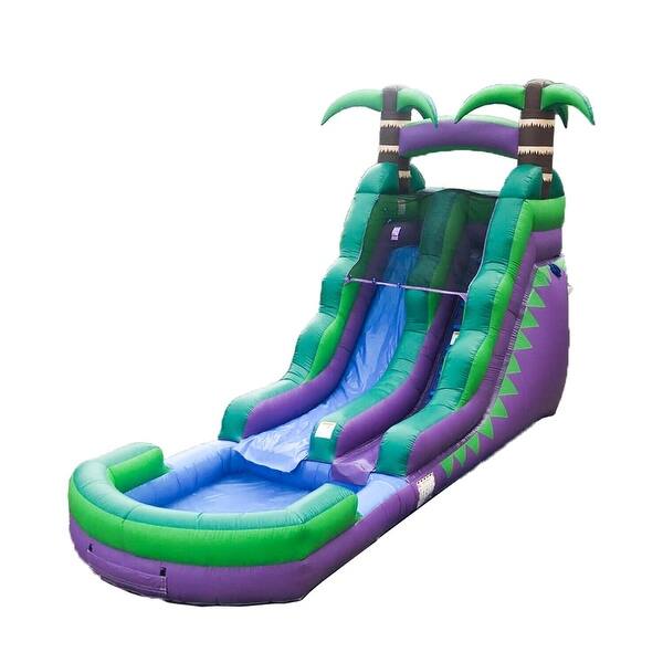 Hero Kiddo Purple Tropical 16-Foot Tall Inflatable Slide with Blower ...