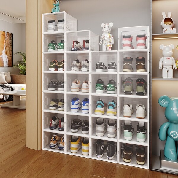 24 Pack Shoe Storage Box Plastic Foldable Shoe Box Stackable Clear Shoe Organizer On Sale Bed Bath Beyond 33096538