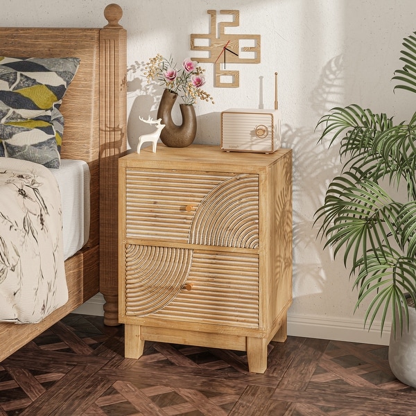 Round 3-Tiered Side Tabel Accent Nightstand for Lving Room Natural Wood ...
