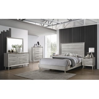 Everton Metallic Sterling 4-piece Bedroom Set with 2 Nightstands and ...