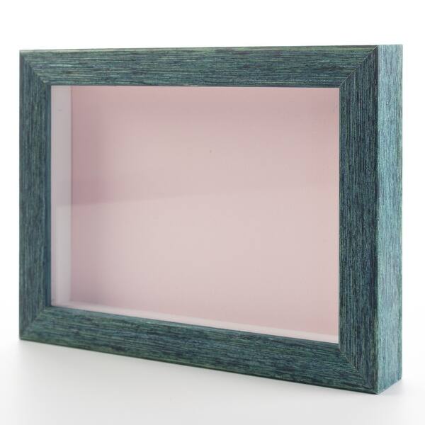 Rustic Blue 12x16 Wood Shadow Box with Pink Acid-Free Backing - With 5/ ...