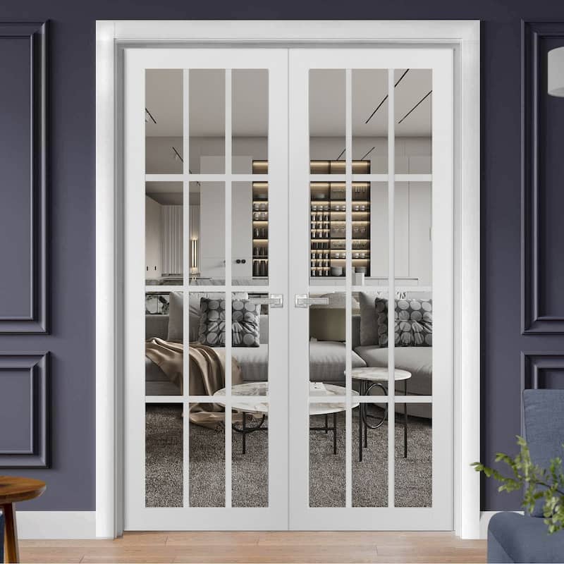 Solid French Double Doors Clear Glass 12 lites / Felicia 3355 White ...