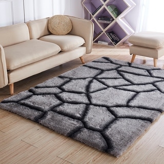 Mateos Shag Collection Grey/Black Abstract Area Rug - Bed Bath & Beyond ...