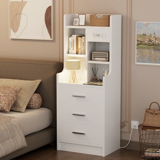 Homall 48" Nightstand with 3 Drawers with Charging Station Tall End ...
