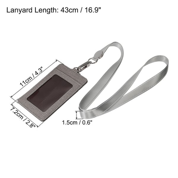 ID Badge Holder w Lanyard and Buckle, PU Vertical 2-Sided 3 Card Slots ...