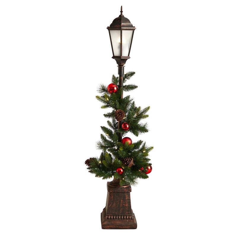 5' Holiday Decorated Lamp Post with Artificial Christmas Greenery ...