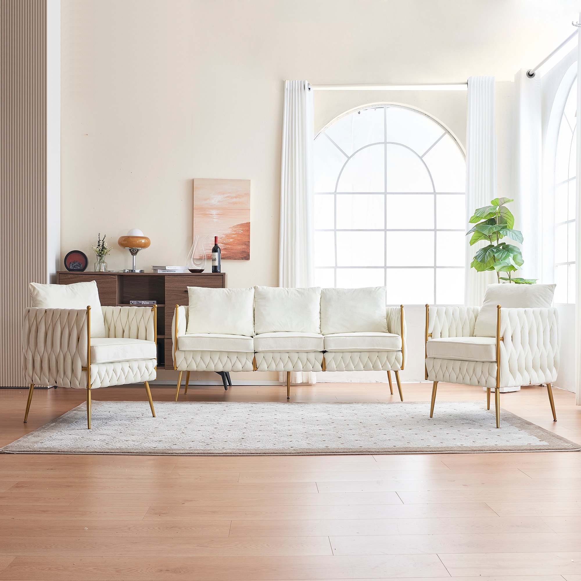 Velvet Sofa Set with Gold Legs 2 Pieces of Modern Accent Chair and One piece of 3 Seater Sofa Comfy Upholstered Couch Set Bed Bath Beyond 39877040