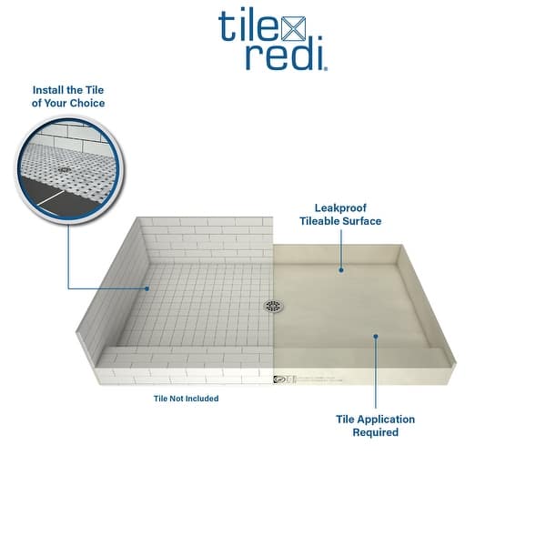 Tile Redi Redi Base 36" x 48" Rectangular Shower Base with Double - Bed ...