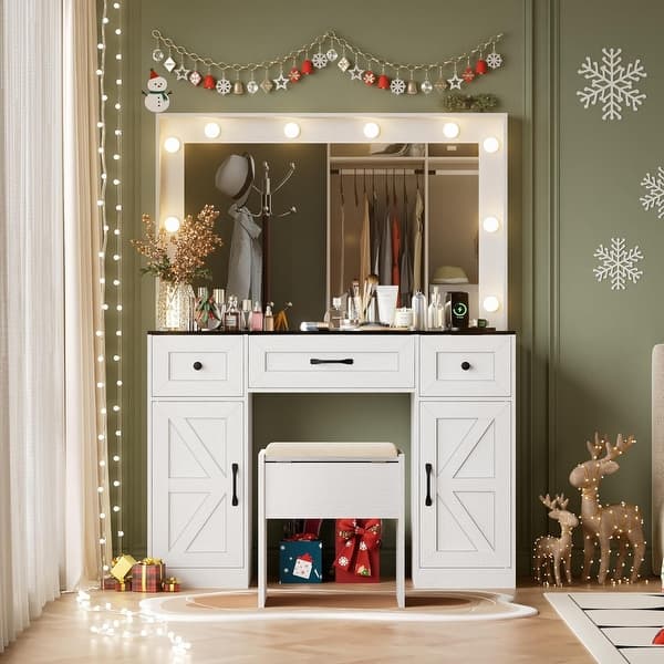 makeup vanities with lights bench