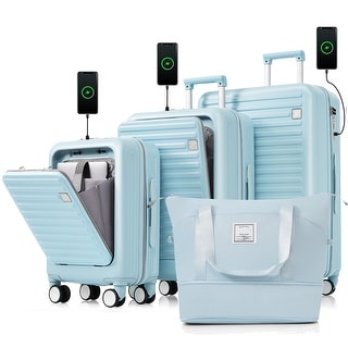 Set of 4 Travel Luggage Set Storage Set with USB Port,Cup Holder - Bed Bath & Beyond - 42200297