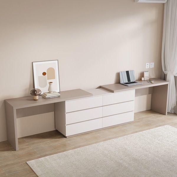 Modern Home Office Expandable Dresser Desk Combo with 6 Drawers - Bed ...