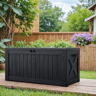 120 Gallon Outdoor Indoor Storage Box, Large Lockable Resin Deck Box ...