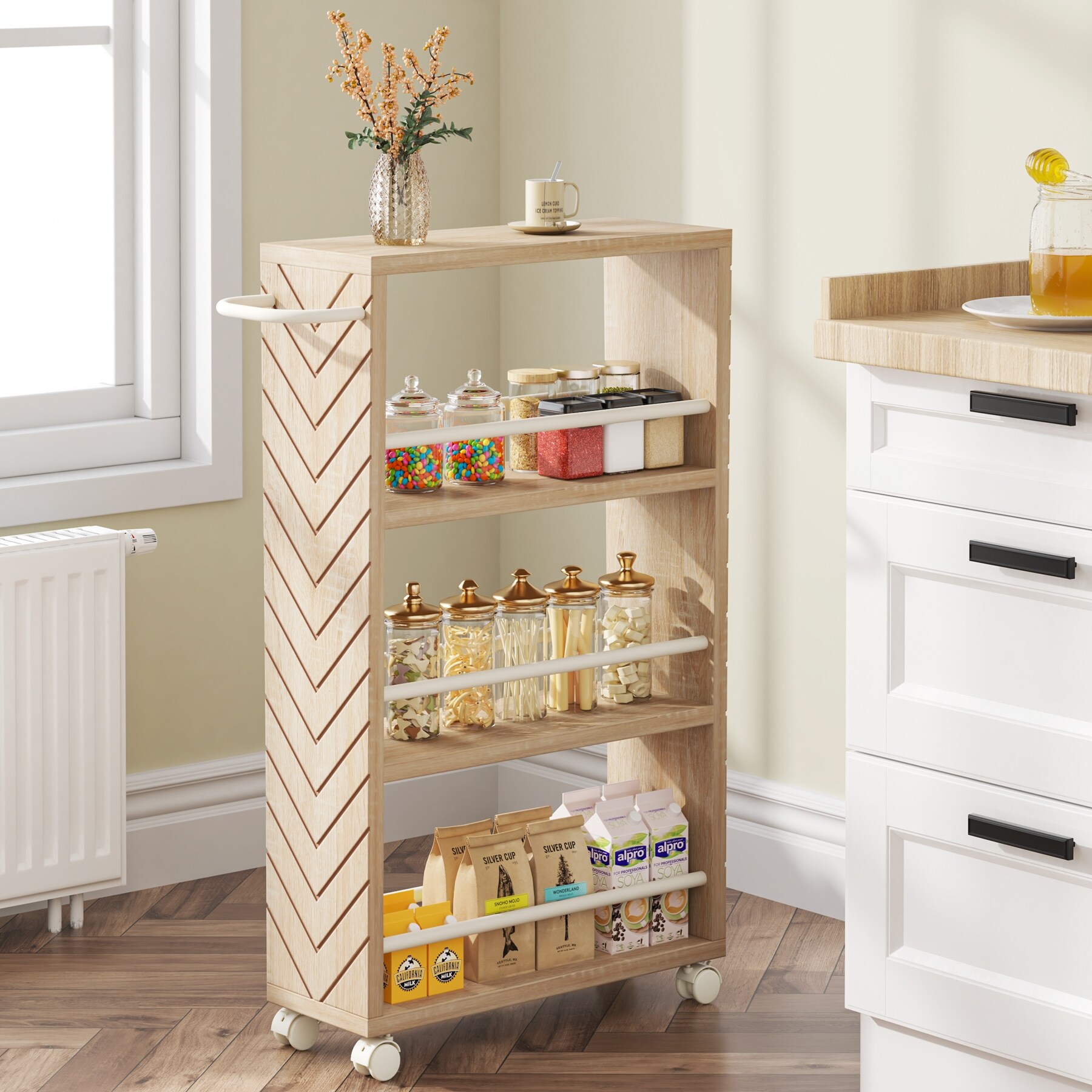 Small Kitchen Cart Slim Storage Rolling Cart 4 Tier Narrow Serving Trolley with Wheels On Sale Bed Bath Beyond 35810919