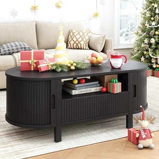 47.2 Inch Oval Coffee Table with Storage, Mid Century Modern Design ...