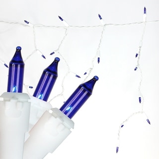 Set of 50 Blue Mini Window Curtain Icicle Xmas Lights - White Wire ...