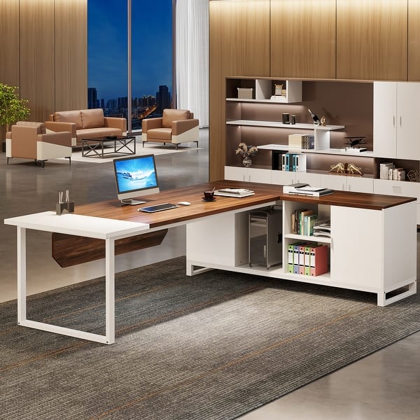 70.9-Inch L-Shaped Computer Desk Large Executive Office Desk with File ...