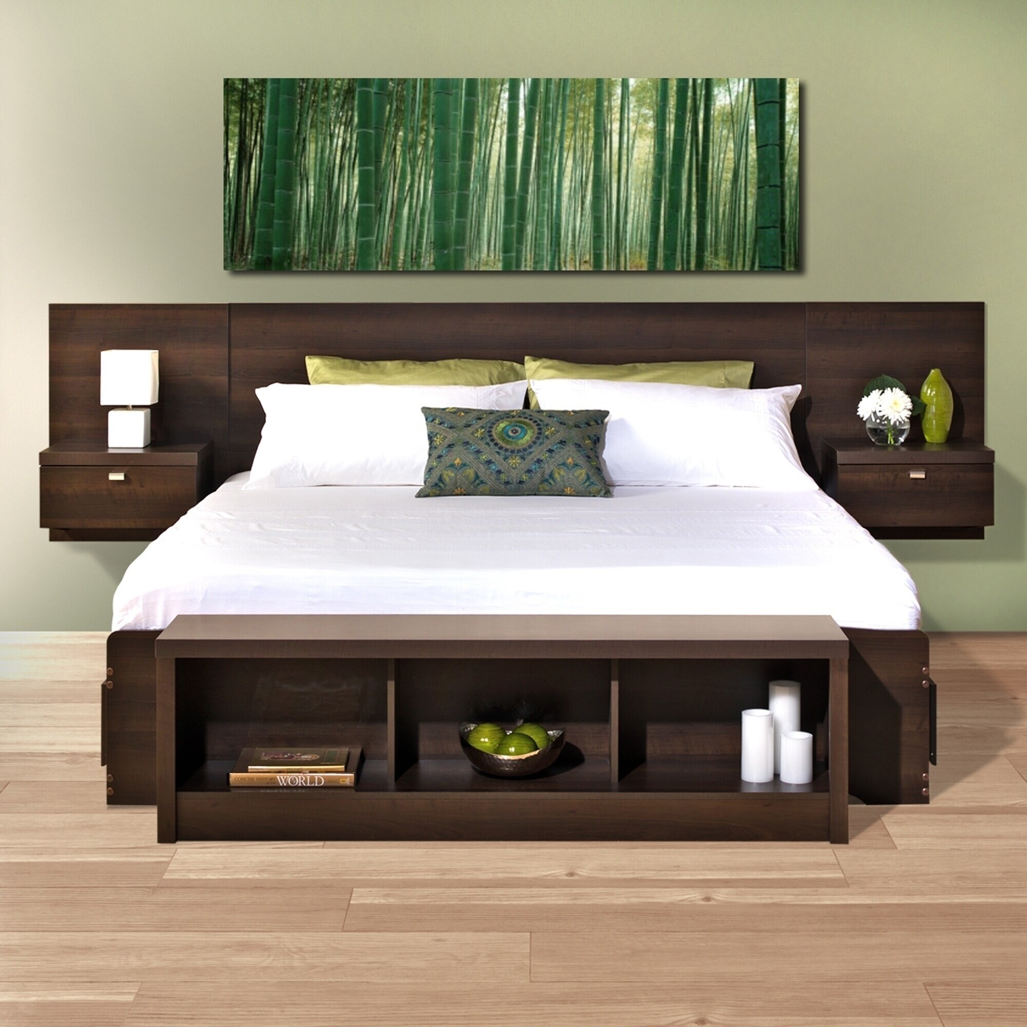Prepac Series 9 Designer Floating King Headboard with Nightstands