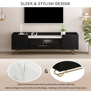 Modern Faux Marble Top TV Stand with Gold Base & Fluted Glass ...