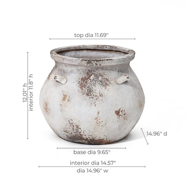 Off White Rustic Cauldron MgO Planter Pot - 14.96" H x 11.81" Diameter ...