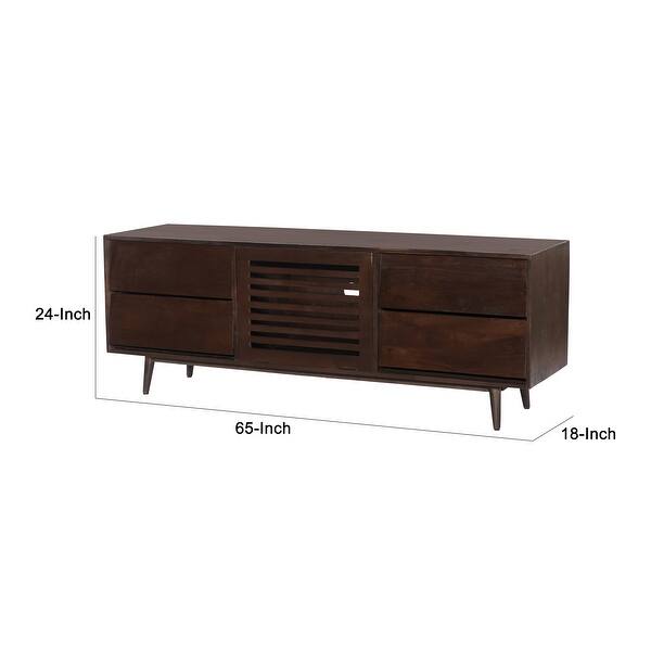 64 Inch TV Cabinet with 4 Drawers and Wooden Frame, Walnut Brown - Bed ...