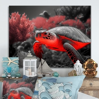 Designart "Black And Red Deep Sea Turtle V" Animals Turtle Canvas Wall ...