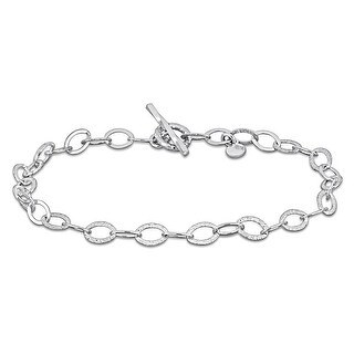 Miadora 4.5mm Alternating Textured Oval Link Bracelet Sterling Silver-7 ...