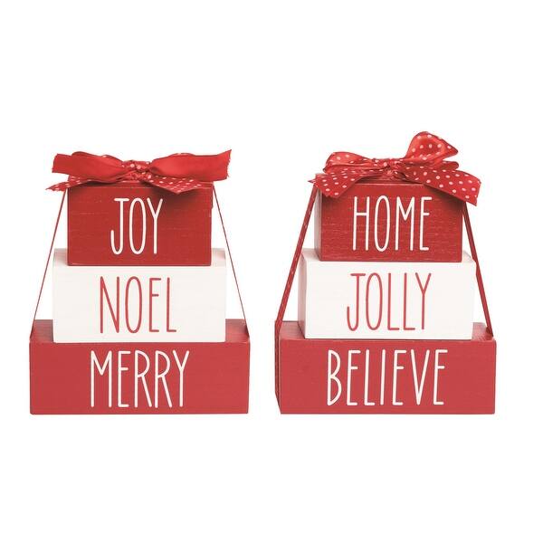 MDF Merry Block Stack Decor Set of 2 Christmas Signs - Multicolored ...