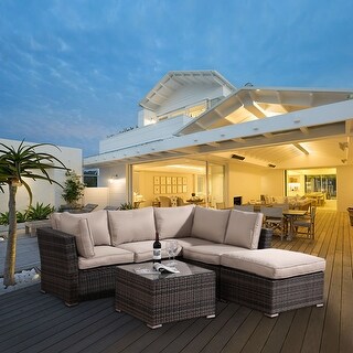 Outdoor 4-Piece Wicker Patio Set with Glass Coffee Table & Waterproof ...