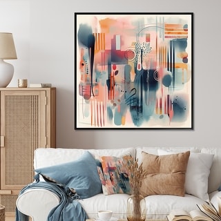 Designart "Orange And Blue Artistic Expressions Iii" Modern Geometric ...