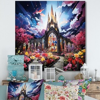 Designart "Blue Expressive Illumination Church" Church Wall Art ...