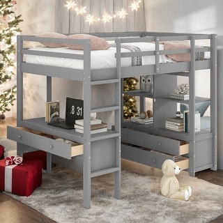 Elegant & Multifunctional Design Twin Size Loft Bed with Built-in Desk ...