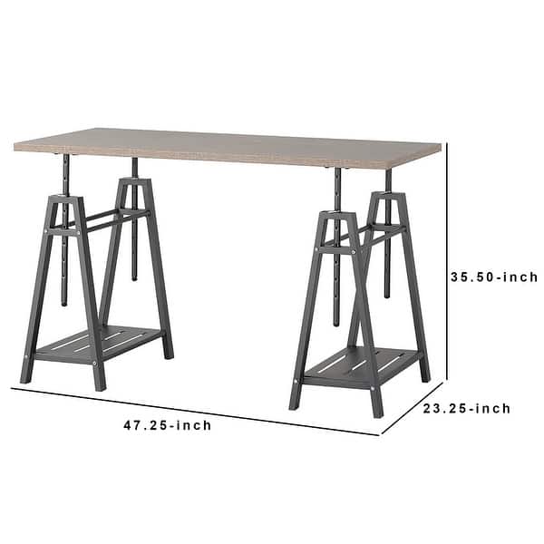 47 Inches Wooden Adjustable Desk with Sawhorse Legs, Brown and Gray ...