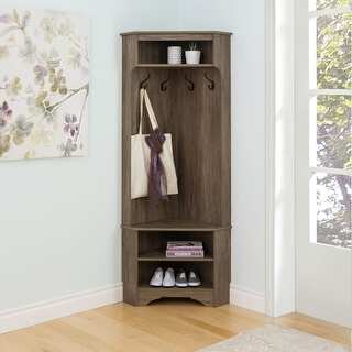 Traditional Corner Hall Tree with Storage, Drifted Gray - Bed Bath ...