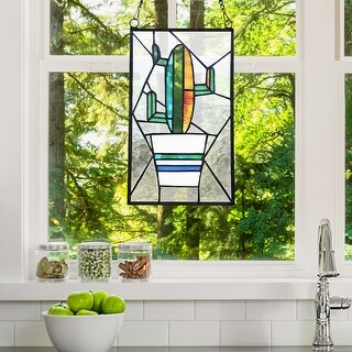 River of Goods 14"H Prickly Pear Cactus Glass Window Panel - 8" x 0.5 ...